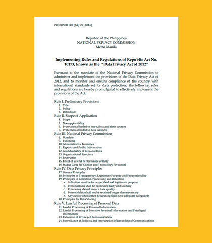 Implementing Rules and Regulations on the Data Privacy Act of 2012 ...