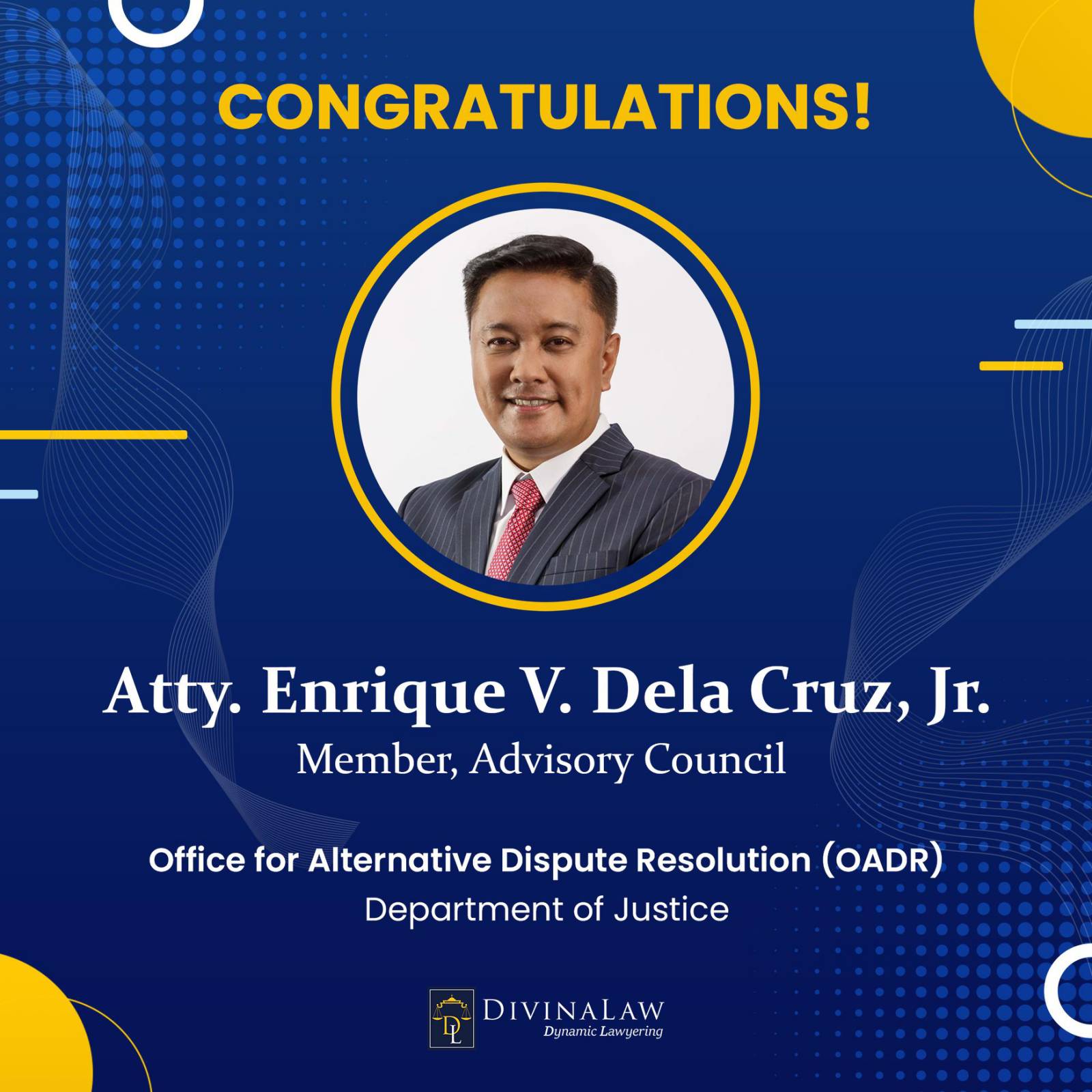 DivinaLaw's Atty. Dela Cruz appointed to OADR council | DivinaLaw